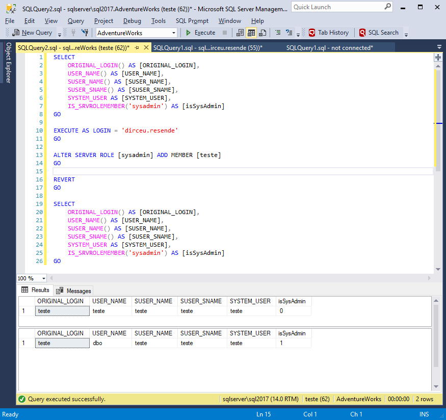 SQL Server - Como utilizar o EXECUTE AS para executar comandos como outro usuário (Impersonate ...